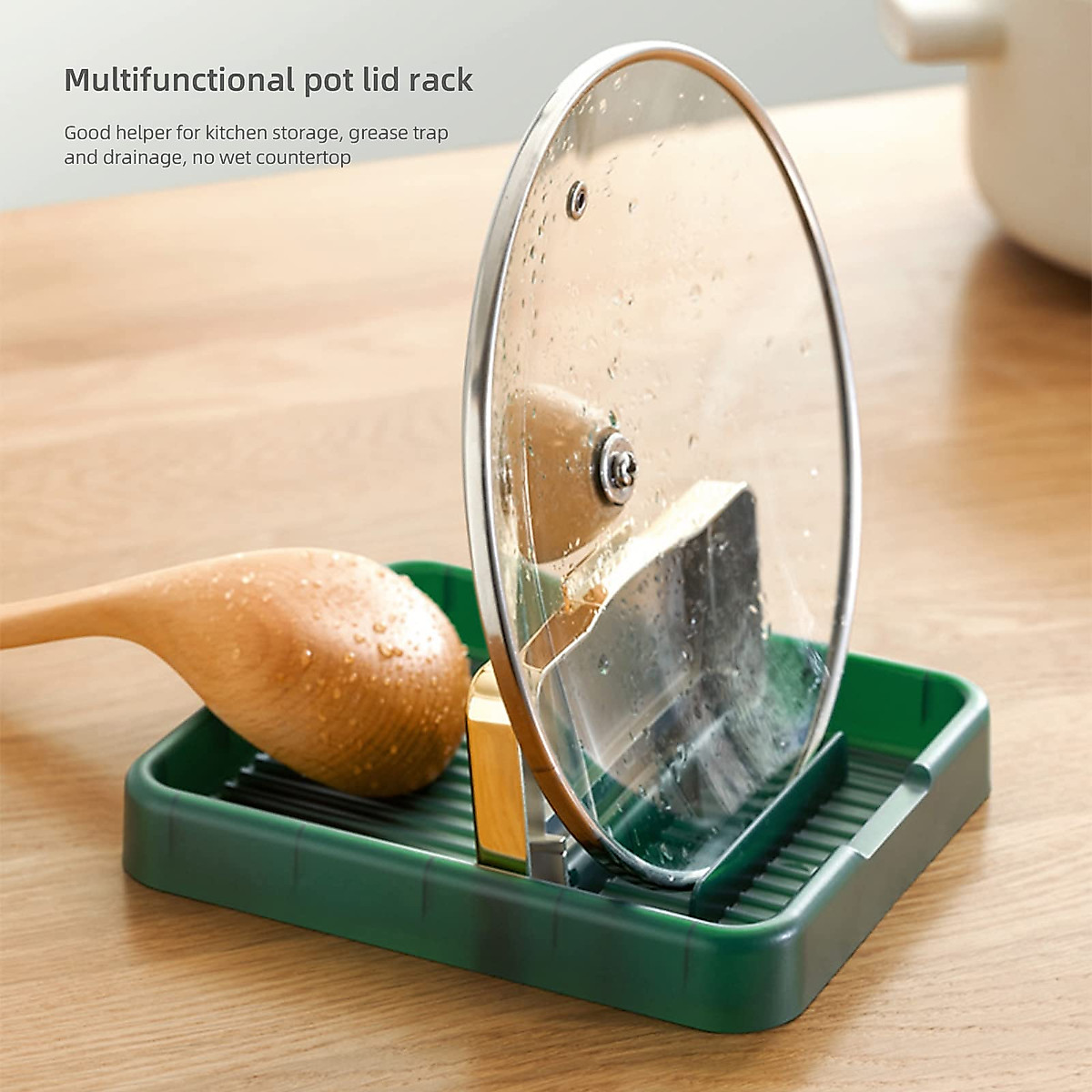 ZWMBYN 2PCS Spoon Rest Pan Pot Lid Holder Rack, Foldable Pot Pan Cover Stand, Countertop Storage Shelf with Drip Tray, Holder Rack for Spatula Soup Spoon