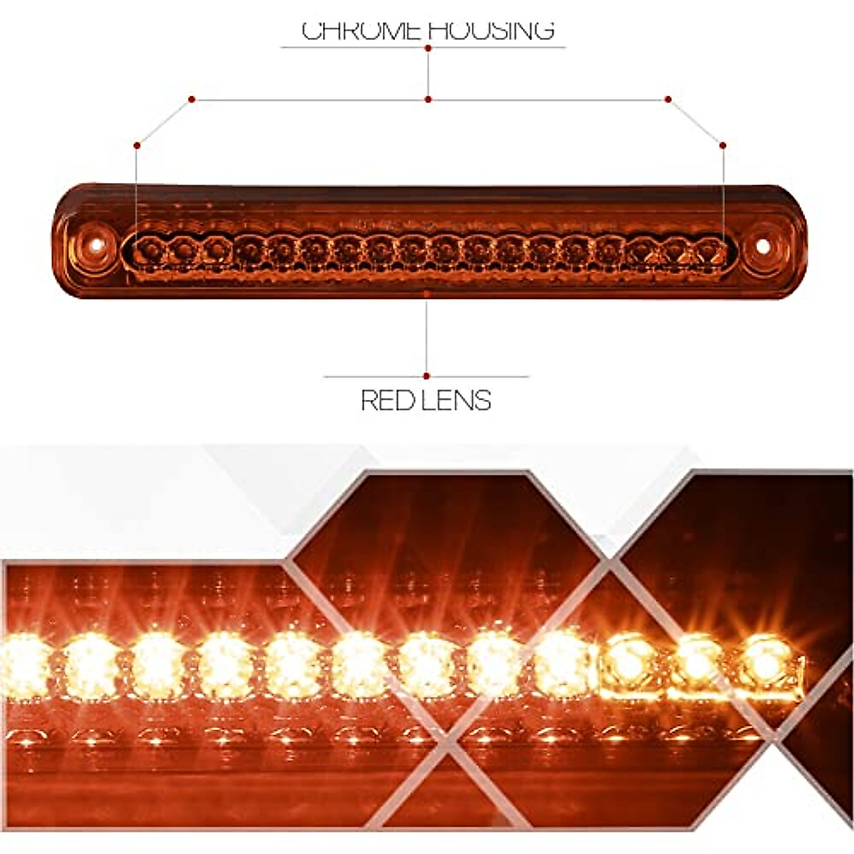 IMESUN Red Rear LED Third[3rd] Brake Cargo Functioned ABS Plastic (Housing / Polycarbonate (Lens MT1-DRDEL8801CLB3