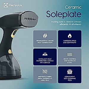 Electrolux Portable Handheld Garment and Fabric Steamer 1500 Watts, Quick Heat Ceramic Plate Steam Nozzle, 2 in 1 Fabric Wrinkle Remover and Clothing Iron, with Fabric, Lint Brush, and Steam Nozzle