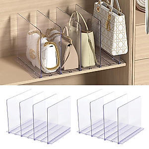 Generic Purse Organizer for Closet Plastic Shelf Dividers Organizer for Vertical Purse Handbag Sweater Shirts in Pantry Bedroom 2 Pack Clear