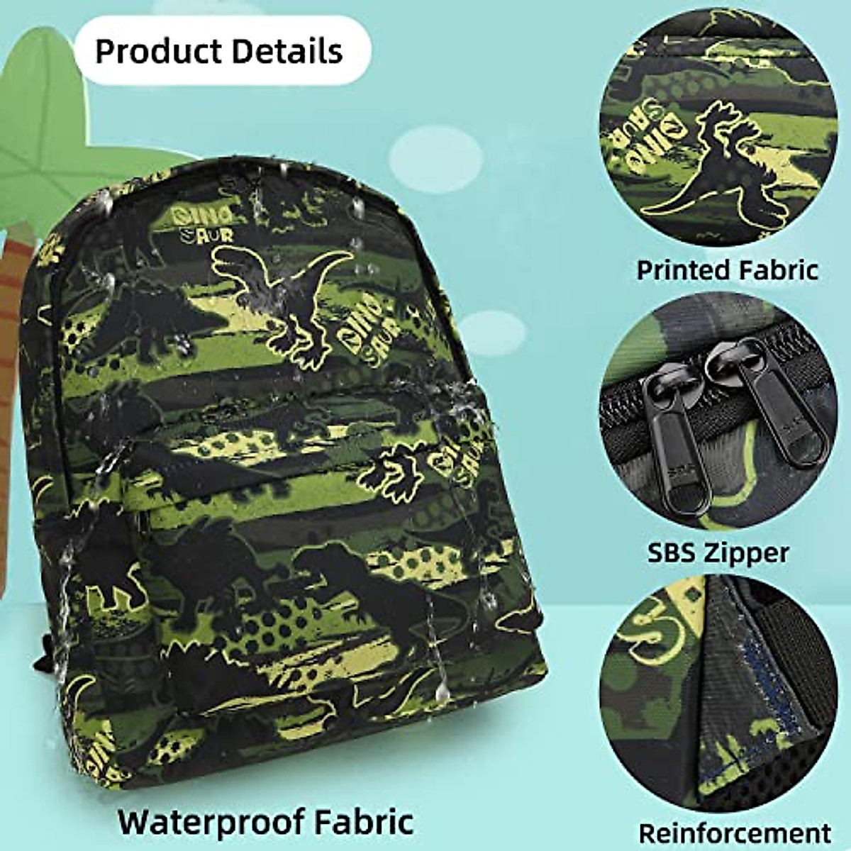 willikiva Cute Dinosaur Kids School Backpack for Girls Boys Waterproof Kindergarten Preschool Bookbags(Camo Dinosaur)