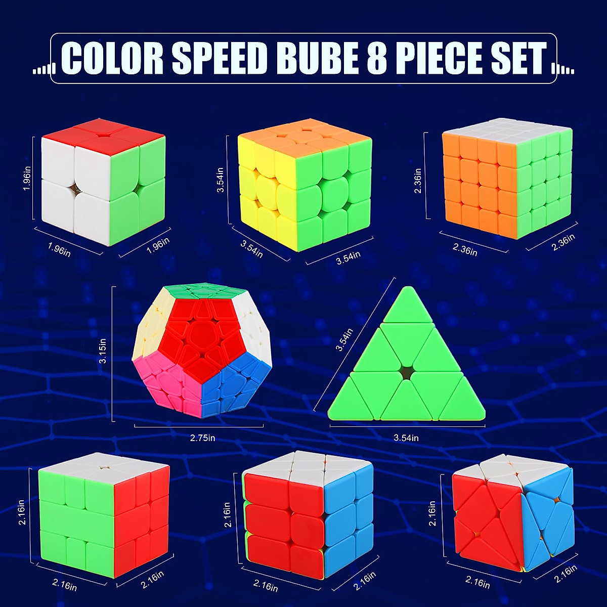 STEAM Life Speed Cube Set 8 Pack Magic Cube | Includes Speed Cubes 3x3, 2x2, 4x4, Pyramid Cube, Megaminx Cube Bundle Collection Cube Toys for Kids & Adults