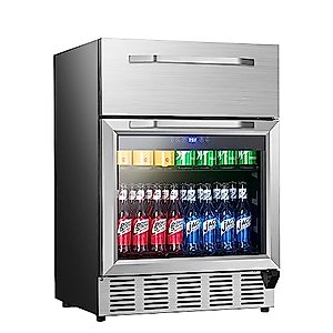 Karcassin 24 Inch Indoor Under Counter Drawer Fridge，Stainless Steel 2 in 1 Beverage Refrigerator Built-in and Freestanding with Digital Display for Home and Commercial Use