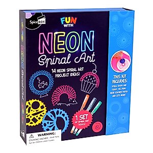 SpiceBox Spiral Art Drawing Kit for Kids, Neon Art Set, Stencil Draw Tools Children’s Creative Activities, 14 Twisted Projects, Step by Step Instruction, Age Range 8+