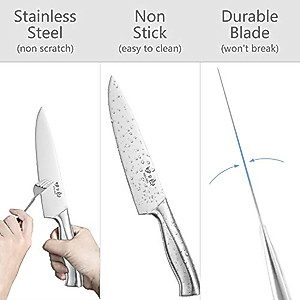 SIXILANG Knife Set, 8 Piece German Stainless Steel Hollow Handle Manual Knife Sharpener Forged Kitchen Knives Set with Oak Wooden Block Gift