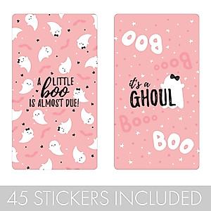 Pink A Little Boo is Almost Due Girl Baby Shower Wrappers for Mini Chocolate Bars, Halloween Baby Shower Party Favor Candy Stickers - 45 Count