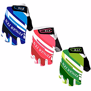 Kids Junior Jr Children Child Youth Boy Girl Ride Fit Sizing Gel Padding Outdoor Sport Cycling Mountain Road Bike Bicycle Half Finger Gloves Value 1 Pair (Green, Medium)