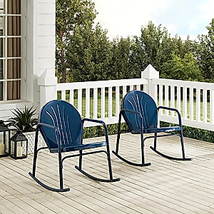 Crosley Furniture Griffith Retro Metal Outdoor Rocking Chairs, Set of 2, for Porch, Deck, Balcony, Backyard, Navy Gloss
