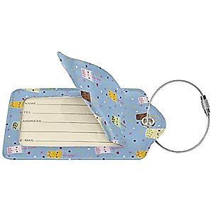 Axrbszi Happy Boba Bubble Tea Print Leather Luggage Tag Name ID Labels with Privacy Cover, for Travel Baggage Bag Suitcase 4 PCS