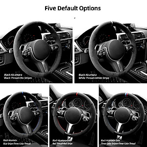 Alfanxi Hand Stitch Alcantara Steering Wheel Cover for BMW F30 F31 F34 F10 F11 F07 F12 F13 X3 X4 X5 X6 F16 F20 F21 M135I 140I X1 X2 (White Stripe)