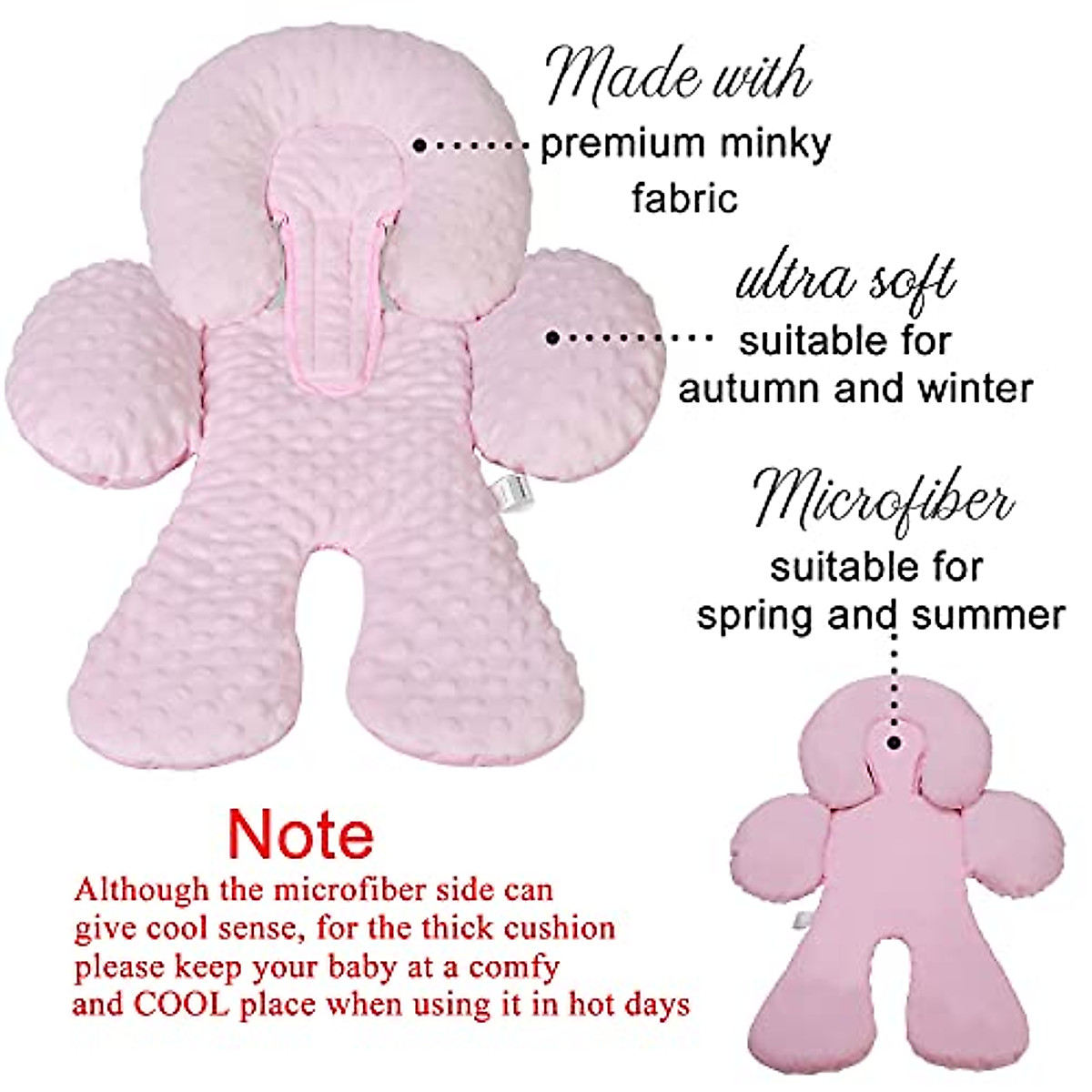 Pro Goleem Infant Car Seat Head Neck Body Support, Ultra-Soft Minky and Microfiber Newborn Car Seat Insert Cushion, Perfect for Car Seat, Stroller, 2-in-1 Reversible, Girls, Pink