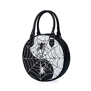 Lost Queen Gothic Round Spider Handbag Yin Yang Web Shoulder Bag Crossbody Purse