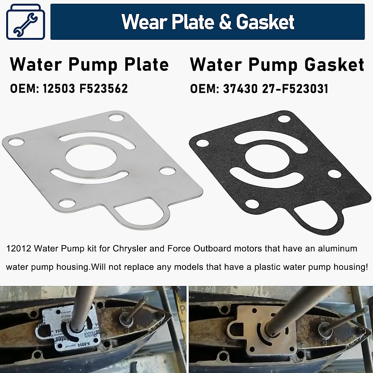 12012 Water Pump Impeller Kit For Chrysler Force 75 85 90 100 105 115 125 140 HP 1979-1989, Replaces OE# FK1069, 12012