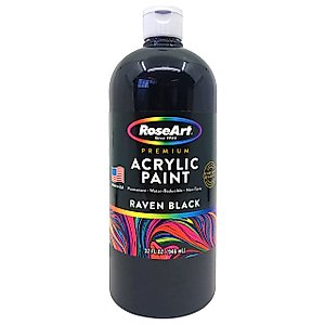 RoseArt Acrylic Paint Raven Black 32oz Bottle, Acrylic Paint for School Projects, Arts & Crafts, Drawing & Painting