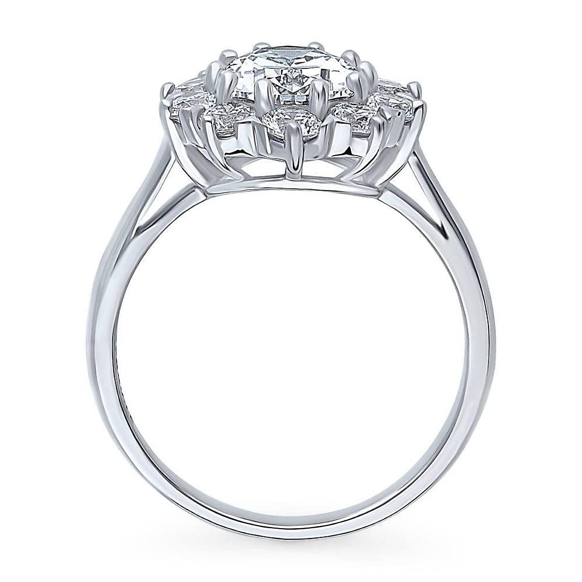 BERRICLE Sterling Silver Flower Cubic Zirconia CZ Statement Halo Fashion Ring for Women, Rhodium Plated Size 7