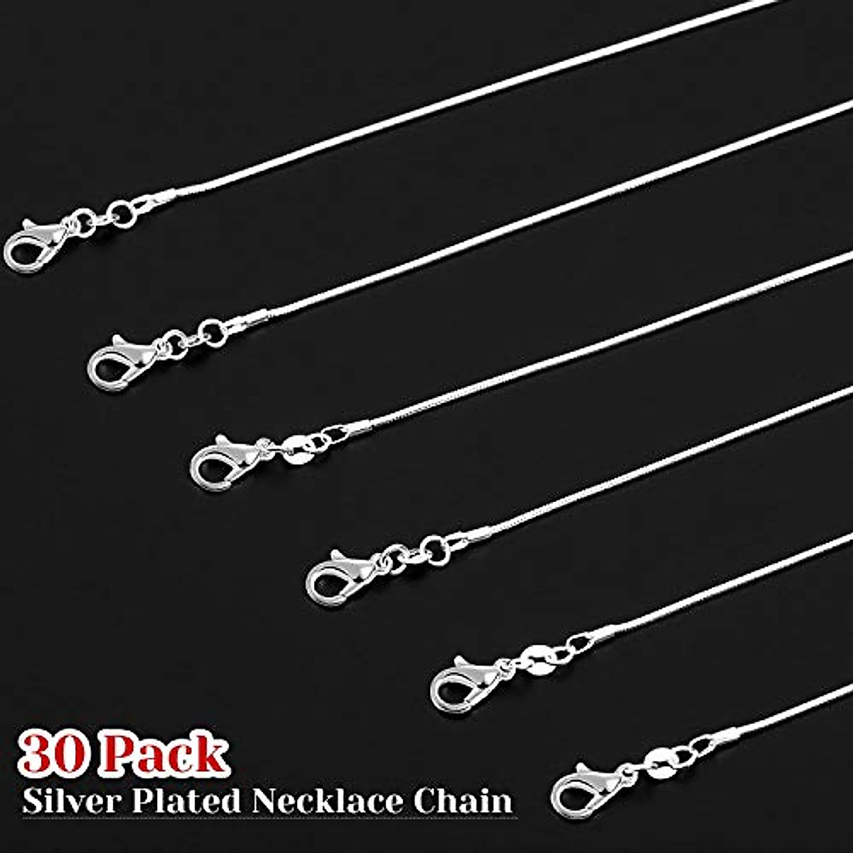 Paxcoo 30 Pack Necklace Jewelry Chain Bulk Silver Snake Chain Necklace for Jewelry Making, 1.2 mm (22 Inches)