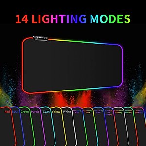 RGB Gaming Mouse Pad, Extended Large Mouse Pad with 14 Lighting Modes, Waterproof and Non-Slip Rubber Base Keyboard Mat Soft Gaming Pad Size 31.5X12 in