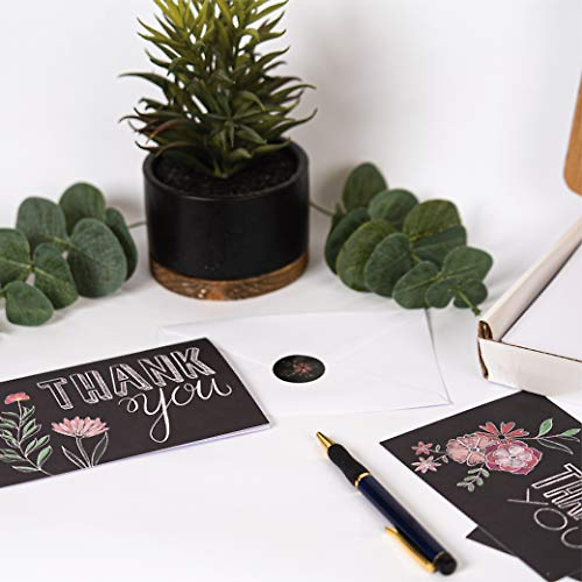 Chalkboard Floral Thank You Cards with Envelopes for Thank You Notes! Bulk Set of 48 Blank Gift Cards with Envelopes for Baby Shower Note Cards, Watercolor Wedding Thank You Cards and Bridal Shower Thankyou Card