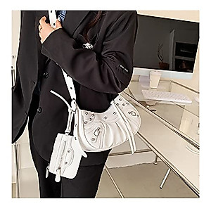 Retro Punk Style Rivet Hobo Bag + Mini Purses, Pleated Crescent Bag, Personality Satchels/Shoulder/Crossbody Bag for Women