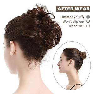 BARSDAR 100% Human Hair Bun Extension - Human Hair Messy Bun Hairpieces Brown Hair Bun Extensions for Women - Real Human Hair Bun Natural Hair Bun Scrunchies Updo Chignons Daily - Dark Brown