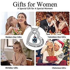 Iefil Mothers Day Gifts Jewelry, Rose Gold Birthstone Jewelry March Blue Aquamarine Necklaces Mothers Day Birthday Gifts for Women Anniversary Valentines Day Gift for Her Jewelry