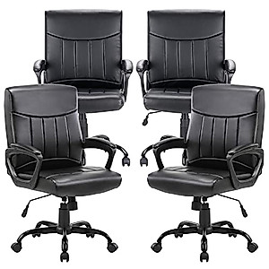 CLATINA Mid Back Leather Office Executive Chair with Lumbar Support and Padded Armrestes Swivel Adjustable Ergonomic Design for Home Computer Desk 4 Pack