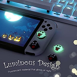 Switch Thumb Grips Ghost, Cute Luminous Ghost Thumb Grips for Nintendo Switch, Soft Silicone Joystick Cover Compatible with Nintendo Switch/Switch OLED/Switch lite - (Two Sets)