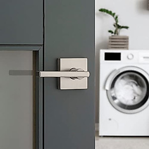 Kwikset Halifax Interior Passage Door Handle, Lever For Closet and Hallway Doors, Reversible Non-Locking Handle Lever, Satin Nickel, with Microban Protection