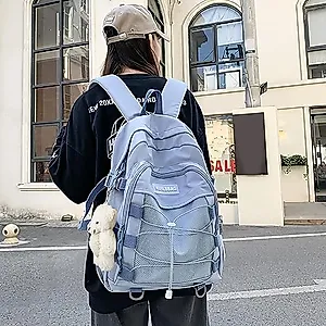 JIESIHAO Aesthetic Laptop Backpack Lightweight High-Capacity Nylon Travel Daypack for Women Cute Kawaii Backpack