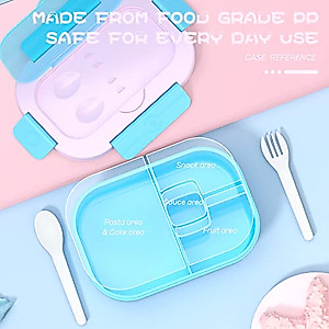 TEVIKE Kids & Adults Bento Lunch Box-4 Compartment Leak-Proof Food Containers with Fork & Spoon, BPA Free, Bento Adult Lunch Box for Work School, Microwave & Dishwasher Safe (Misty Pk-Blue)