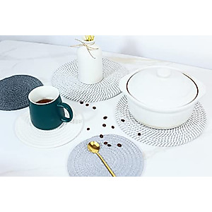 X Large 10 Inches Potholders Set 5 Pcs Trivets Set 100% Cotton Hand Woven Round Place Mats for Kitchen Absorbent, Insulated, Scratch Free Table Protection 2 Pcs 10" and 3 Pcs 7"