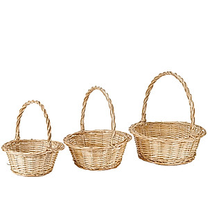 THY Collectibles Set of 3 Hand Woven Wicker Rattan Flower Baskets with Handle Harvest Baskets for Storage, Gift Baskets, Picnics, Easter Eggs, Organizing, Weddings, Markets, and More