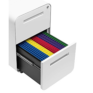 Laura Davidson Furniture Stockpile 2 Drawer Mobile File Cabinet with Lock - Under Desk Metal Filing Cabinet, Legal/Letter File Folders, Wheels and Stationary Feet, Pre-Assembled, White