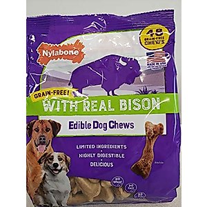 Nylabone Dog Chew Grain Free Edible With Real Bison Highly Digestible No Corn No Meat By- Product ( 48 Chew) (One Pack- 2.1 LB)