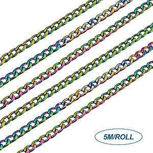 16.4 Feet Stainless Steel Curb Chain Colorful Unwelded Twisted Cable Necklace Chain Link with Spool 3x4.5mm for Bracelet Jewelry Making
