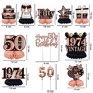 12Pcs 50th Birthday Party Decorations, 1974 Rose Gold Table Centerpieces, Cake Topper and Candles Set 50th Birthday Decorations for Women
