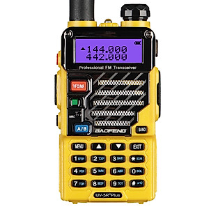 BAOFENG UV-5R+ Plus Two Way Radio, Long Range for Adults Rechargeable with Earpiece, Walkie Talkie for Outdoors, 144-148 420-450MHz, Qualette Series, Imperial Yellow