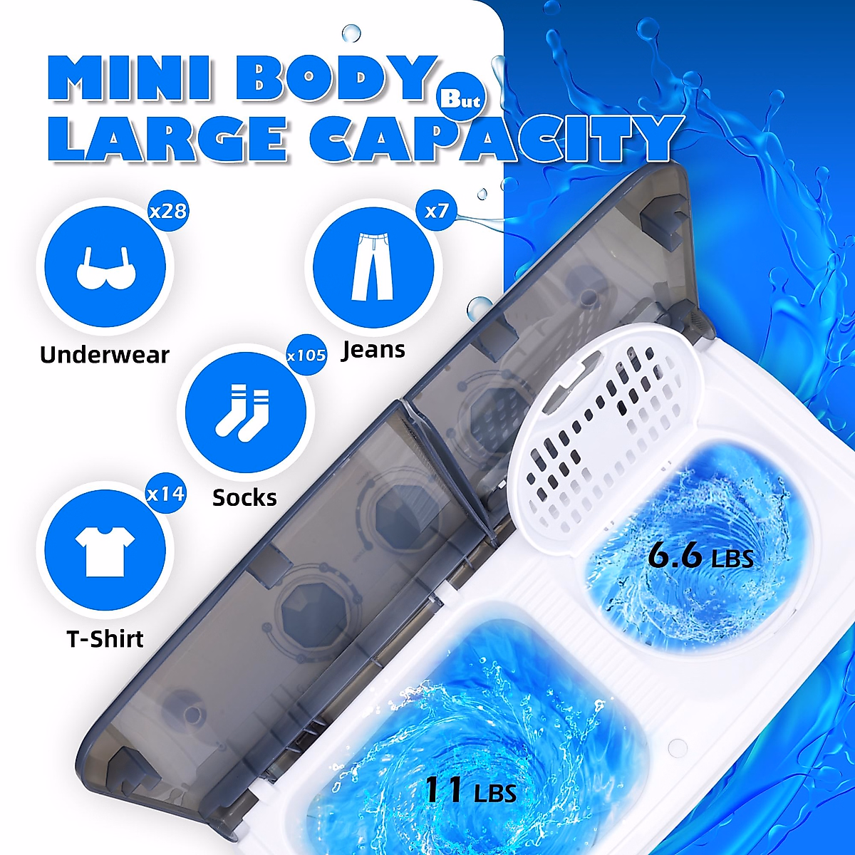 Portable washers 17.6LBS Compact Washing Machine and Spinner Twin Tub Washer and Dryers for Home Apartment Dorms, GREY