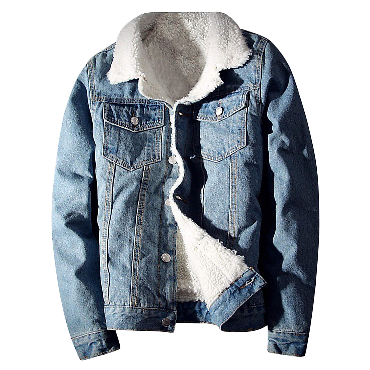 Springrain Men's Sherpa Fleece Lined Denim Jacket Warm Winter Trucker Jacket Cowboy Jean Jacket(LightBlue-M)