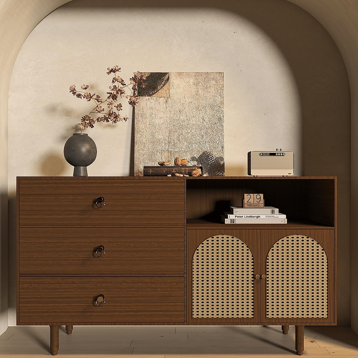 BAYYA Brown Wood Grain Contact Paper Waterproof Peel and Stick Wallpaper Walnut Look Furniture Sticker for Kitchen Cabinet Table Door Floor Shelf Drawer Liner Self-Adhesive Vinyl Film Wall Covering