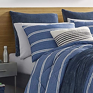 Nautica | Keller Collection | Ultra Soft & Cozy Silky Microfiber Reversible Box Quilted Comforter Matching Shams, 3-Piece Bedding Set, Queen, Blue/Grey