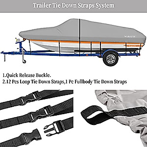 Boat Cover,GAOMON 420D Waterproof Trailerable Marine Grade Polyster Canvas Fits V-Hull, Tri-Hull Fishing Boat, Runabout, SKi Boat, Bass Boat (Gray, Length:17'-19' Beam Width: up to 96")