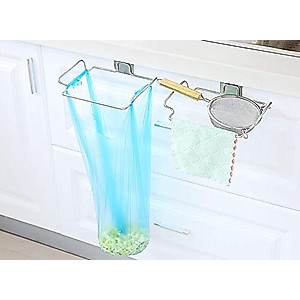 Hanging Stainless Steel Trash Bag Holder Recycled Reusable Disposable Plastic Shopping Grocery Bags Holder for Kitchen Cabinets Doors and Cupboards