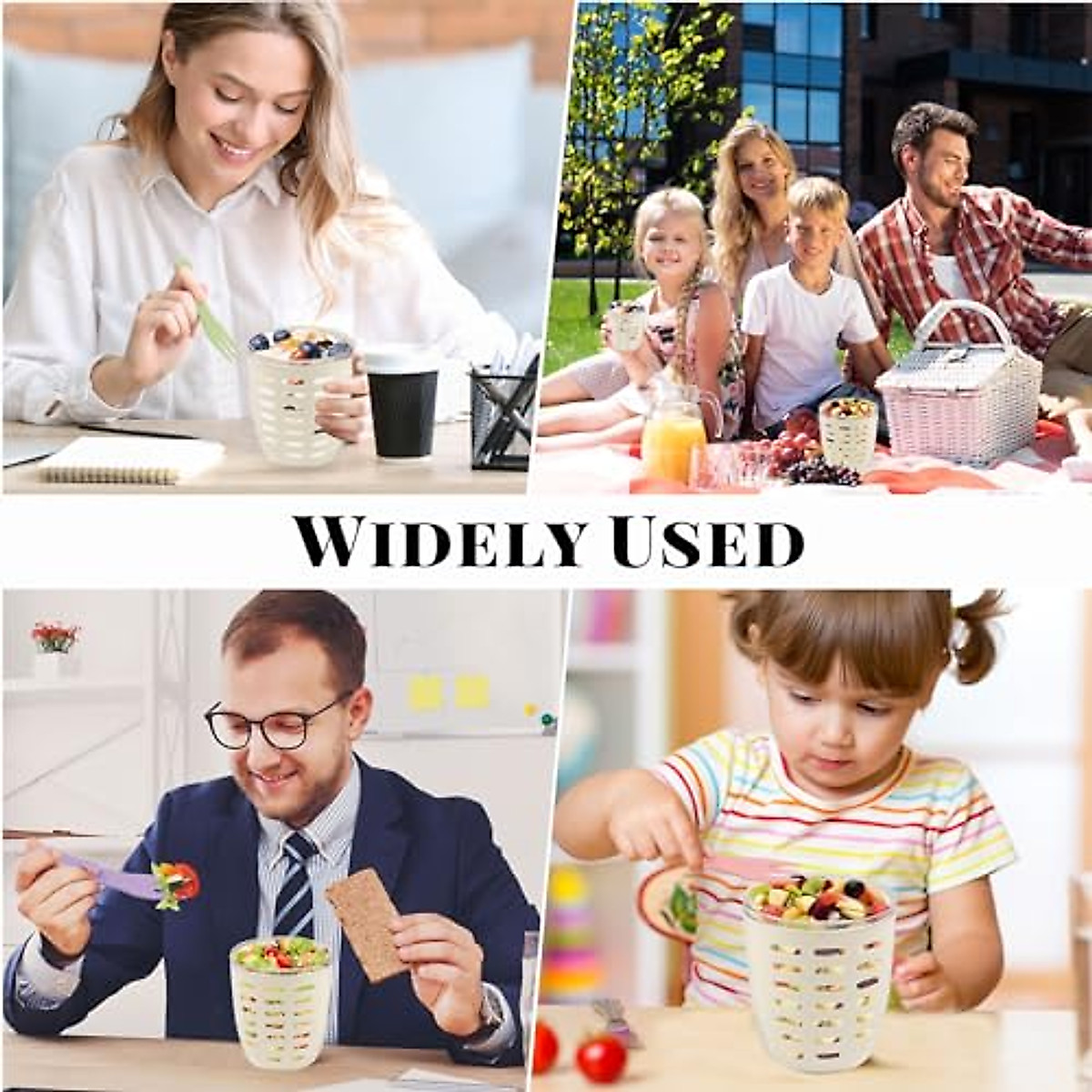 Salad Container for Lunch with Fork, Fruit cups with Lid and Handle, Fruit Storage Containers for Fridge Keep Fresh, 22 oz Food Storage Container Set BPA-Free for Kitchen, Office, Party, Camping