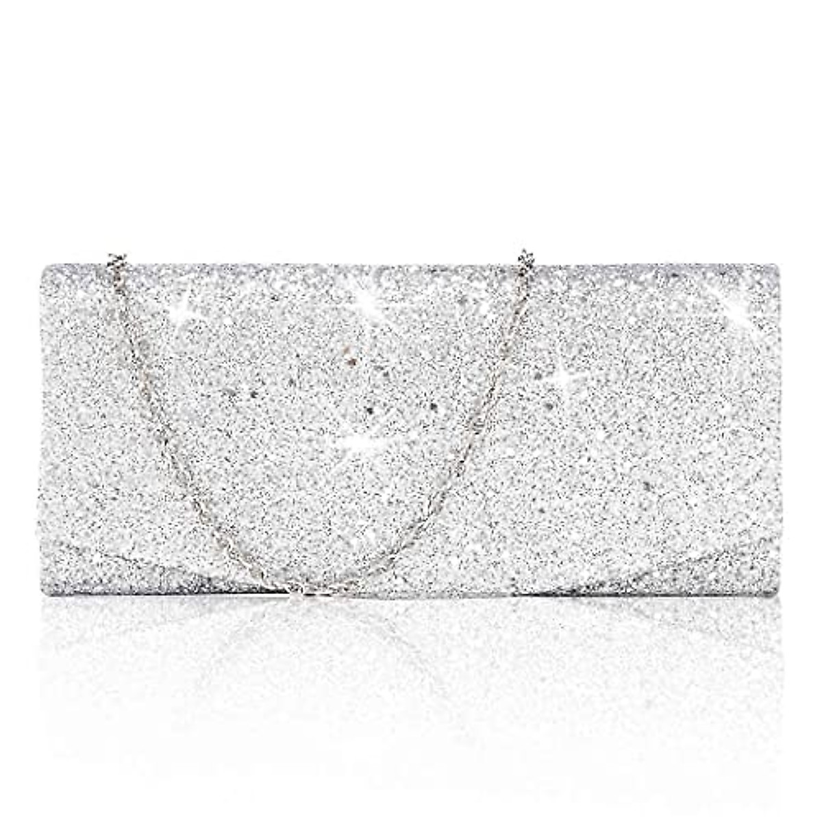 Yokawe Women's Clutch Purse Glitter Evening Bag Prom Party Bride Wedding Handbag (Silver)