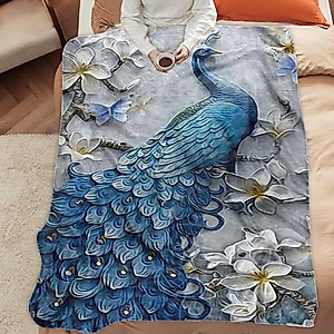 Throw Blanket Blue Peacock Super Soft Warm Large Flannel Blanket Bird Blanket Print Throw Blanket Lightweight Cozy Moving Blankets Fuzzy Blanket for Bed Couch Sofa 40x50inch