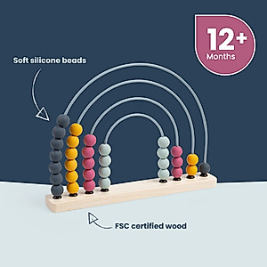 Bigjigs Toys FSC Certified Rainbow Abacus - Eco Wooden Abacus for Kids & Toddlers, 32 Food-Grade Silicone Beads, Early Development & Activity Toys, Quality Counting Toys