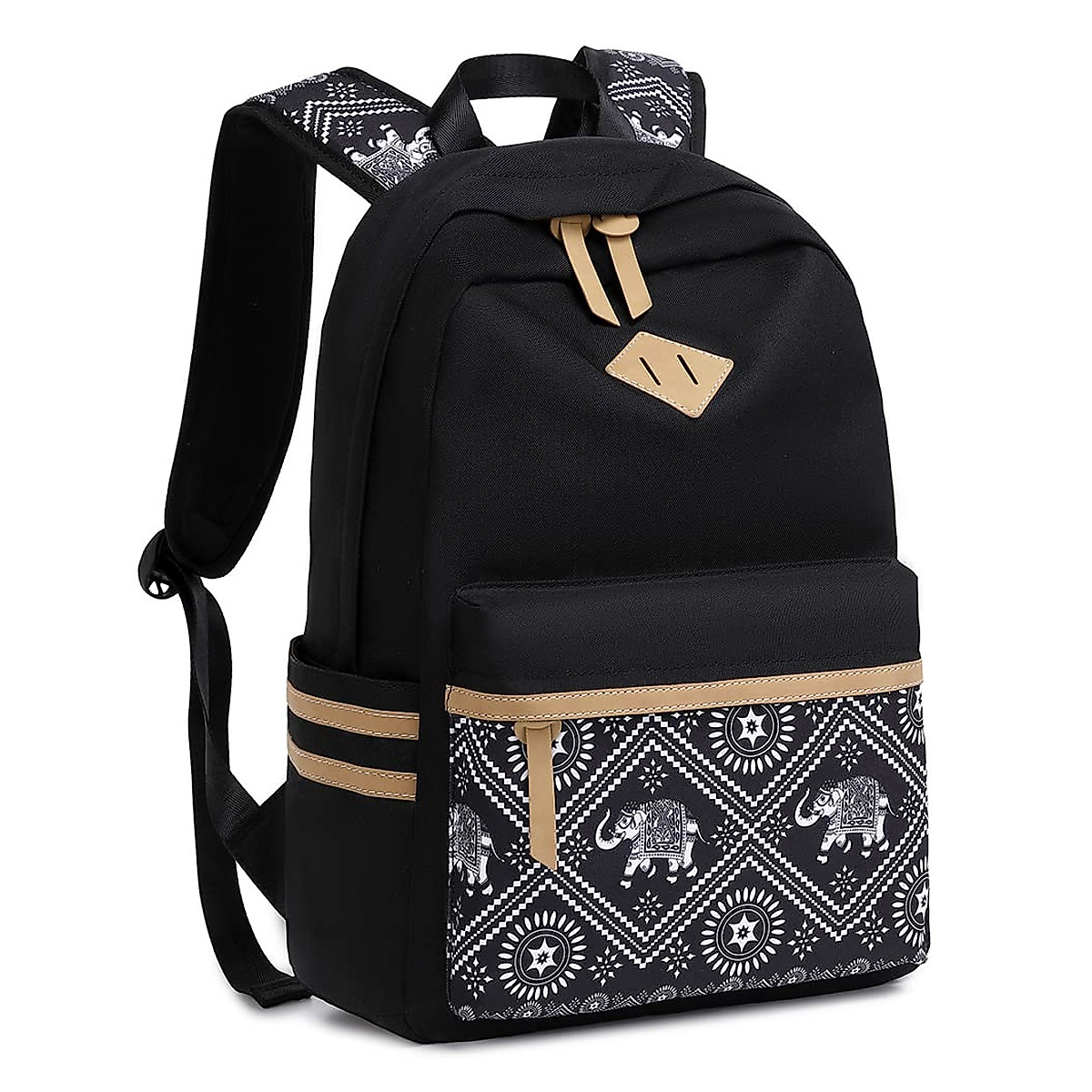 Swacort Black Backpack for Women Travel Laptop Backpacks for School Boys Girls Bookbag Casual Lightweight Canvas Back Pack Cute Carry on Daykpack Elephant