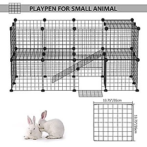 PawHut Pet Playpen DIY Small Animal Cage 36 Panels Portable Metal Wire Yard Fence with Door and Ramp for Rabbits, Kitten, Puppy 14 x 14 in