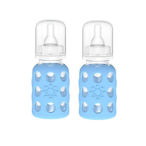 Lifefactory Glass Baby Bottles with Silicone Protection - 2-Pack, 4 oz Bottles, Sky Blue